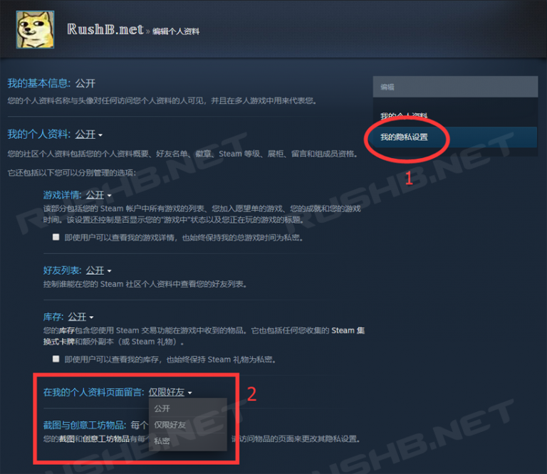 Steam个人资料页面关闭评论/留言框方法-CSGO RushB中文网